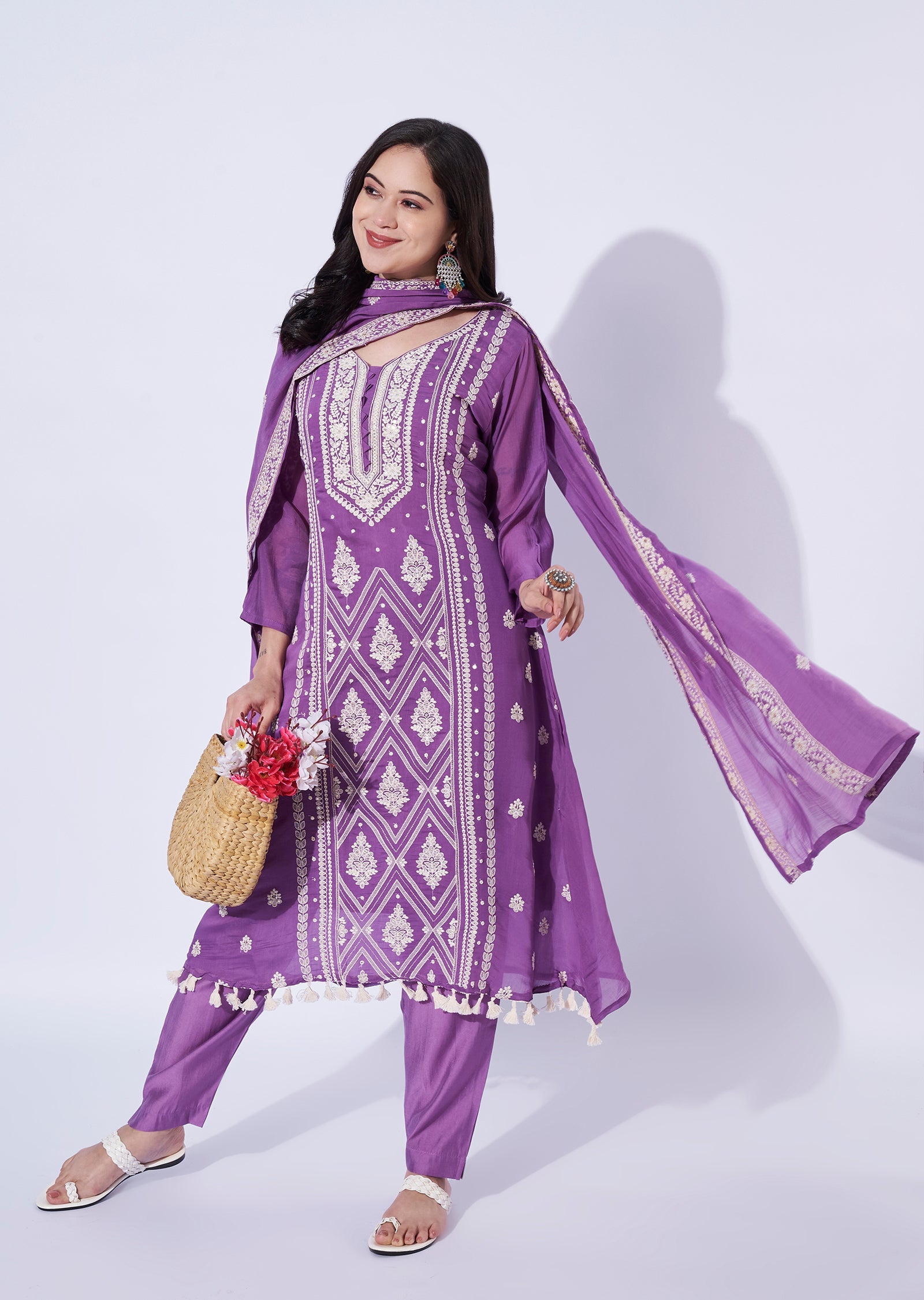 Purple Mul Chanderi Anarkali Suit