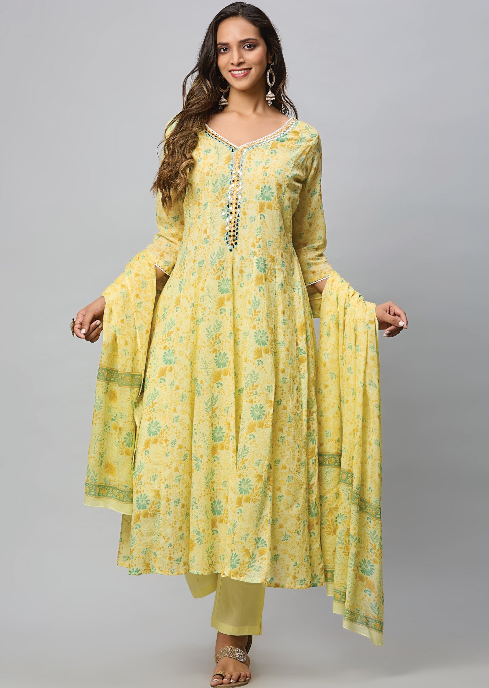 Yellow Cotton Anarkali Suit
