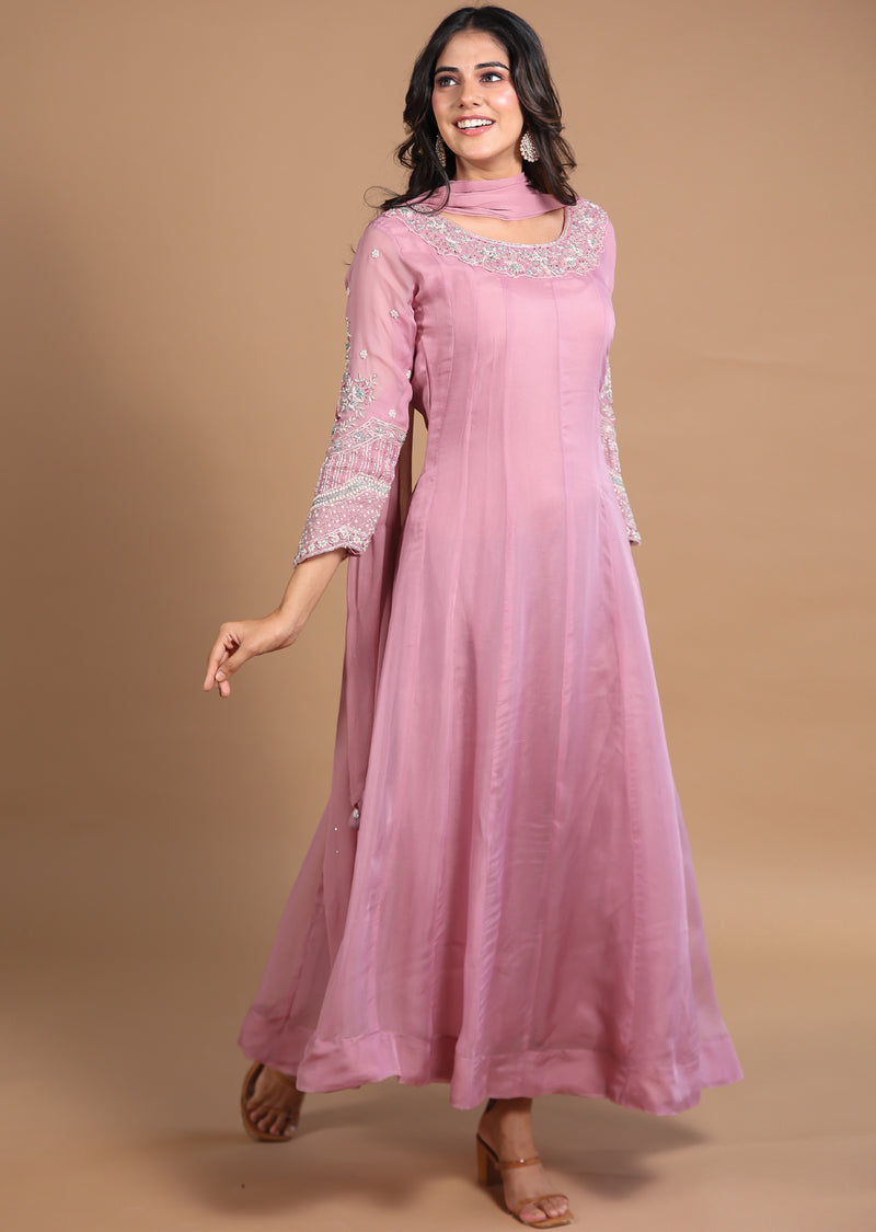 Onion Pink Organza Anarkali