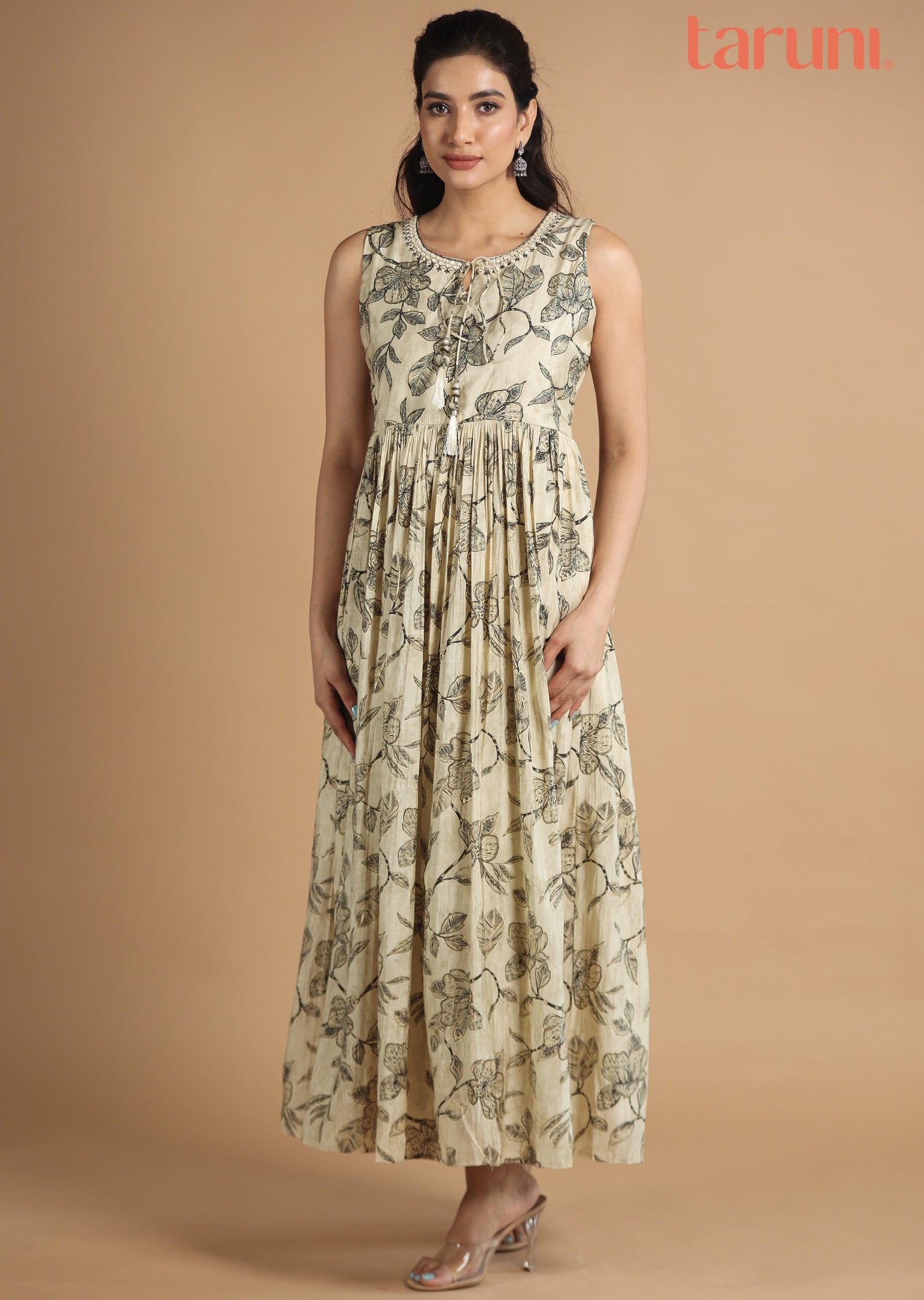 Beige & Black Modal Long Dress
