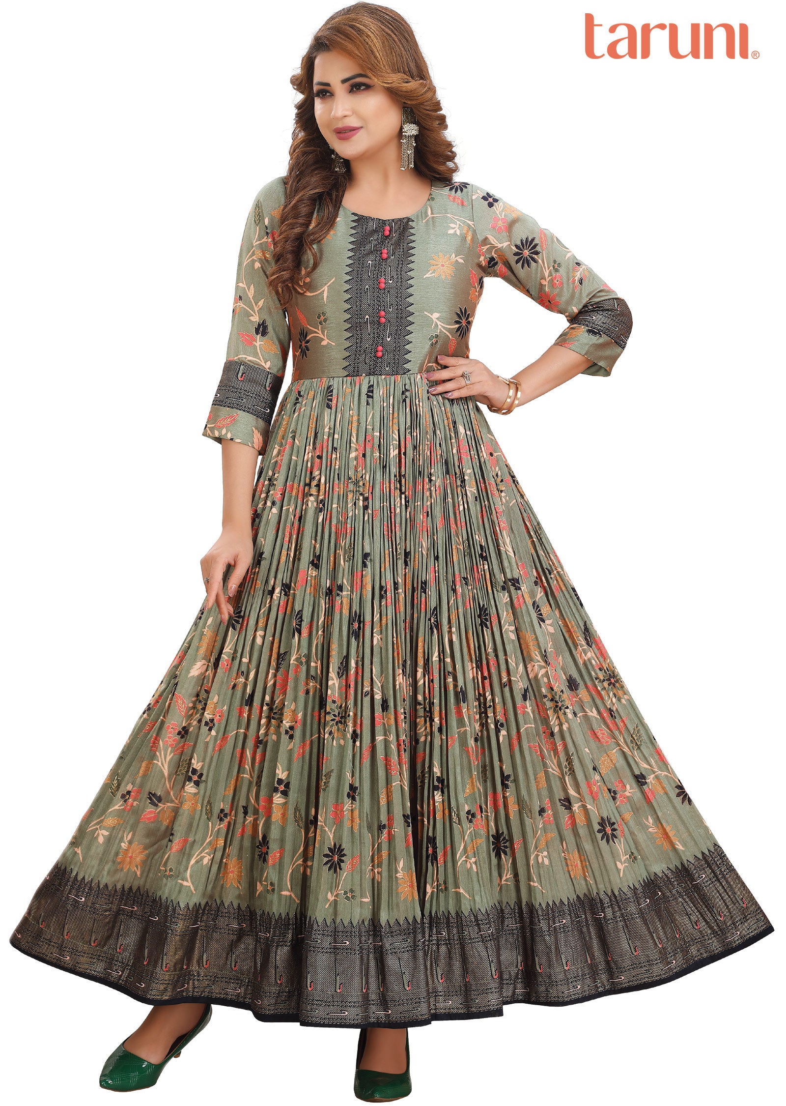 Mehendi Green Silk Long Dress