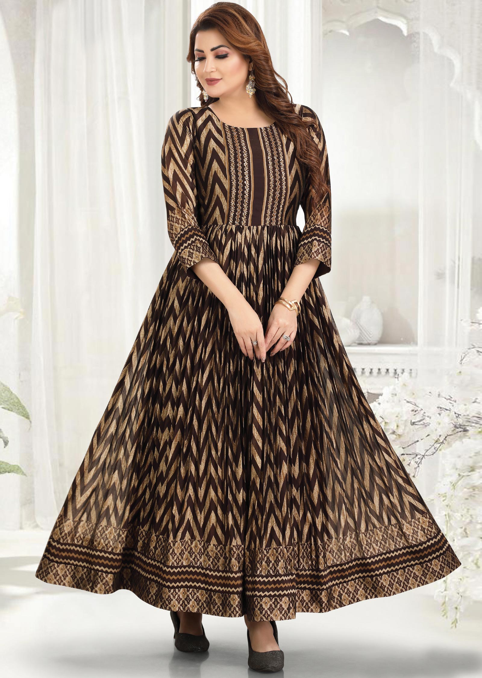 Brown Chinnon Long Dress