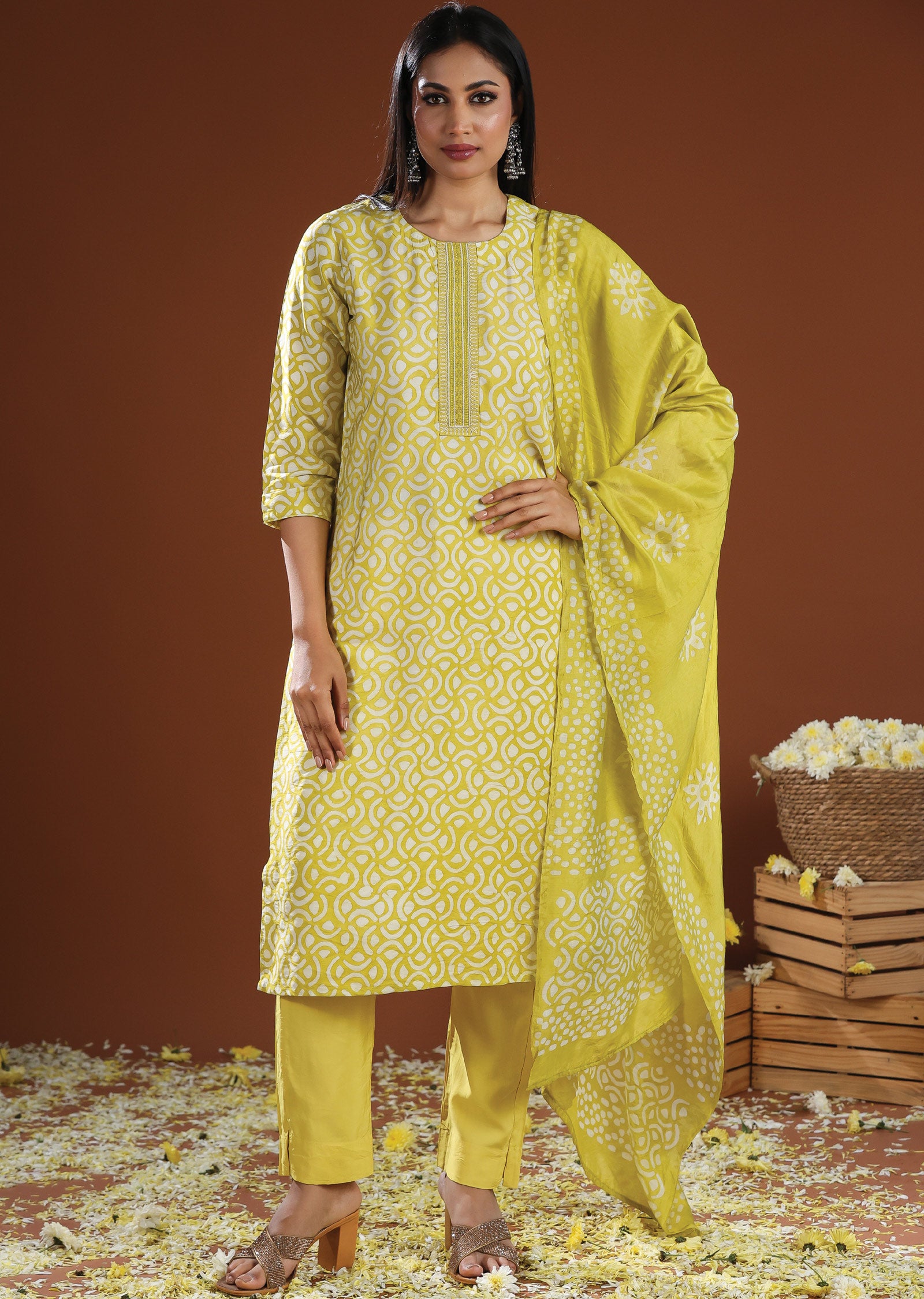 Yellow Silk Straight Cut Suit