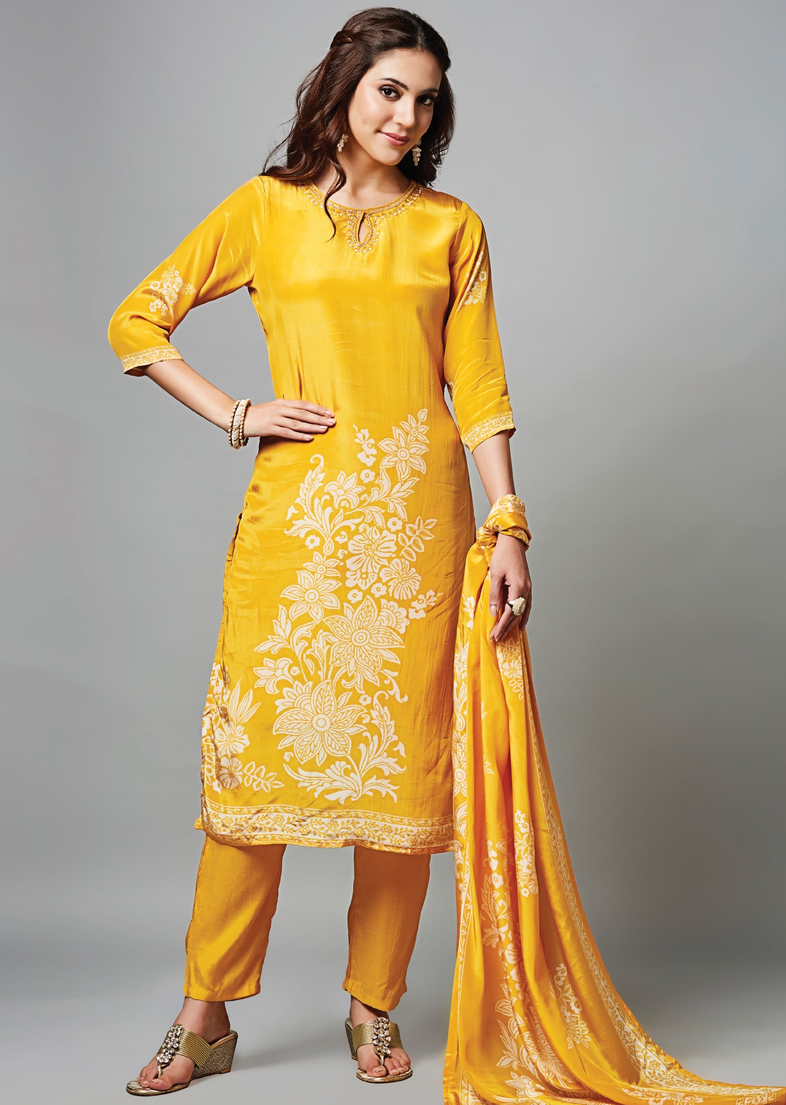 Yellow Crepe Straight Cut Suit